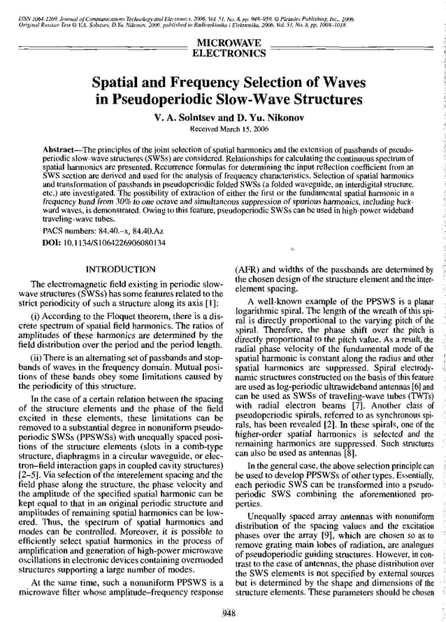Spatial and frequency selection of waves in pseudoperiodic slow wave structures | PDF | Physics ...