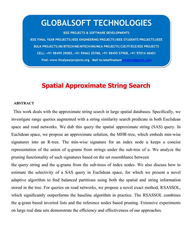 JAVA 2013 IEEE NETWORKSECURITY PROJECT Spatial approximate string search | PDF