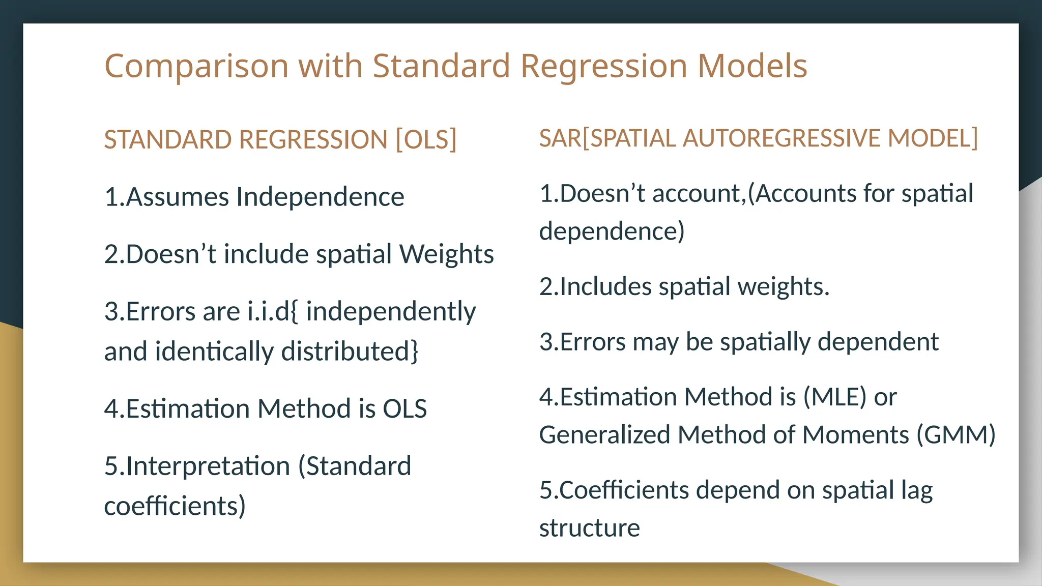 SPATIAL AUTOREGRESSIVE MODEL statistical modeling | PPTX