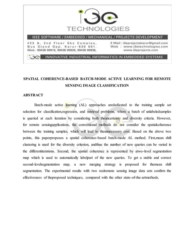 Spatial Coherence Based Batch Mode Active Learning For Remote Sensing