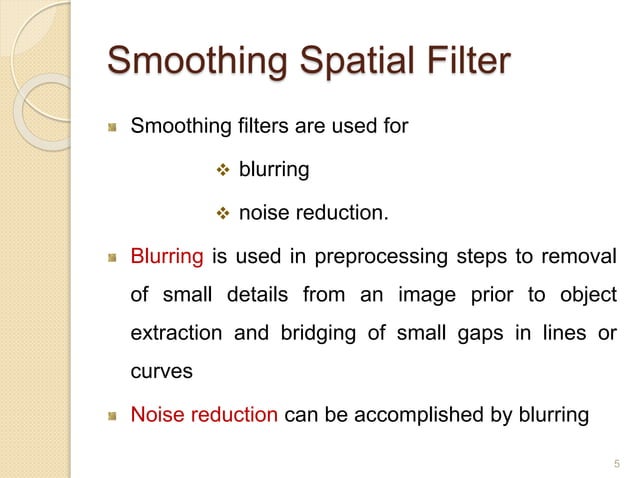 Smoothing Filters in Spatial Domain | PPTX