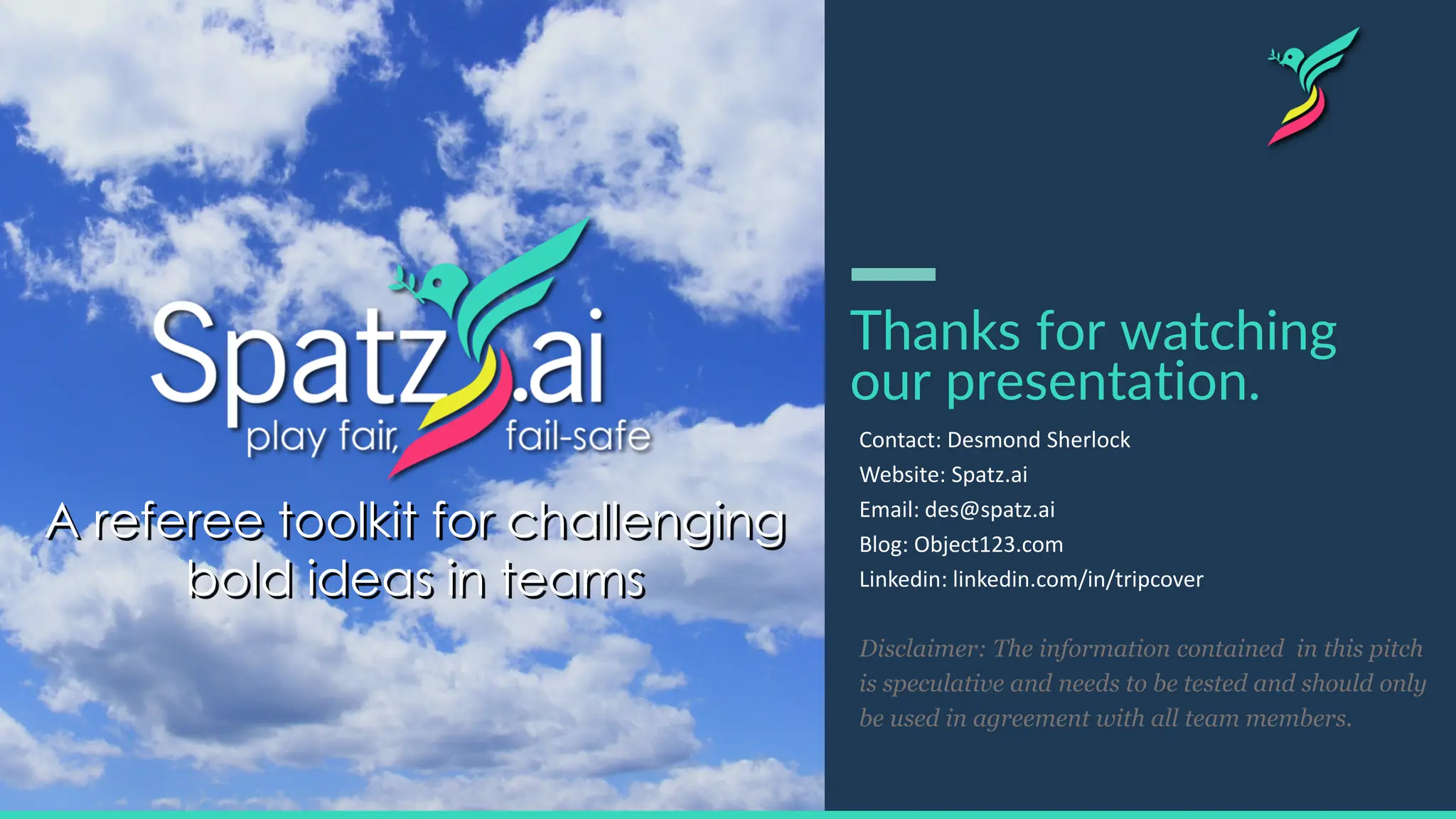 SpatzAI - A referee toolkit for challenging bold ideas in teams | PPT