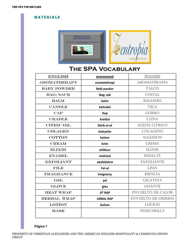 Spa vocab materials | PDF