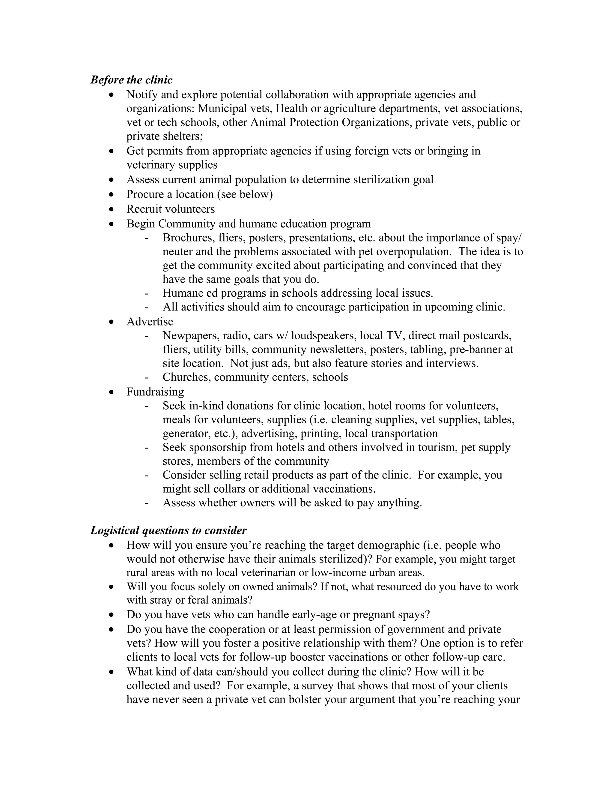 Spay Neuter Clinic Guidelines | DOC