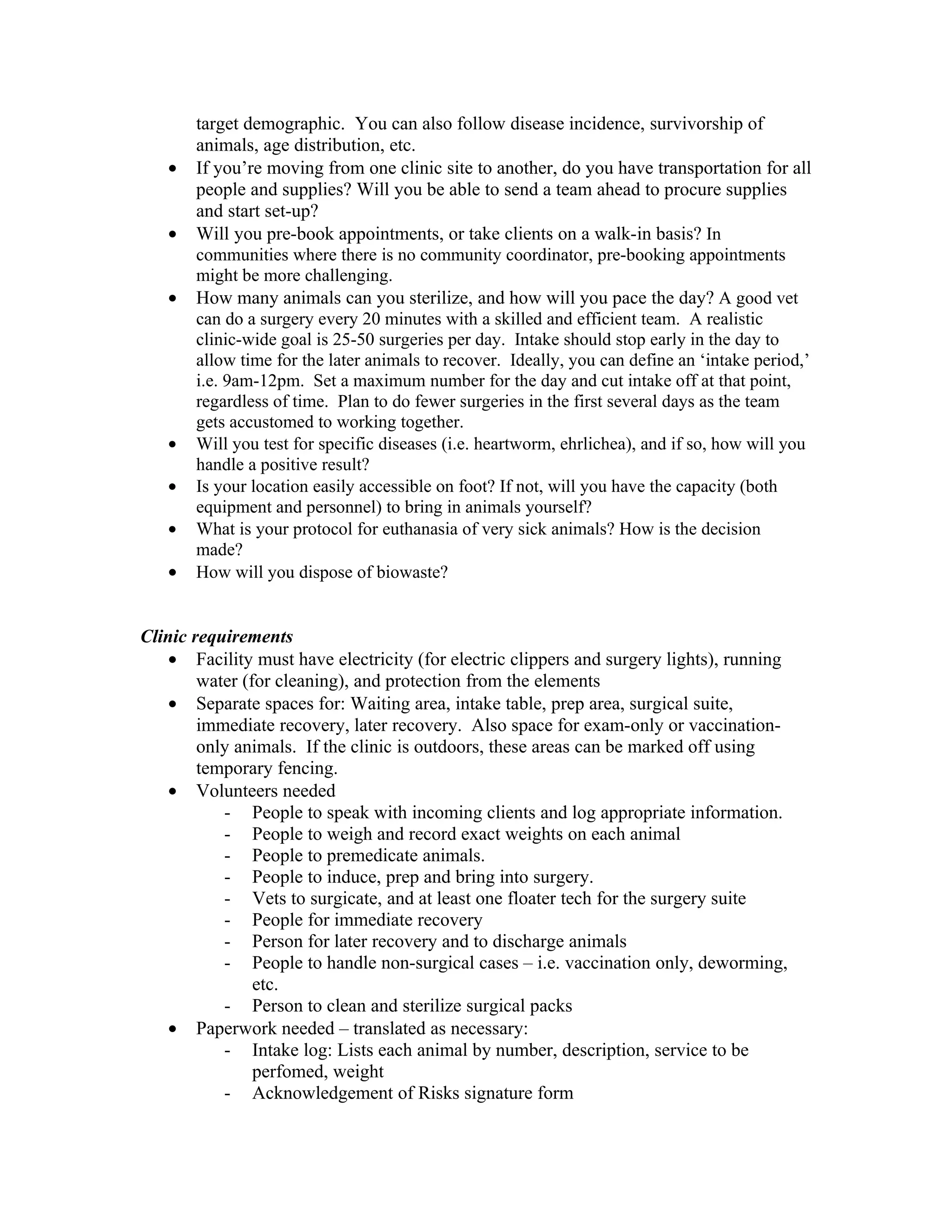 Spay Neuter Clinic Guidelines | DOC