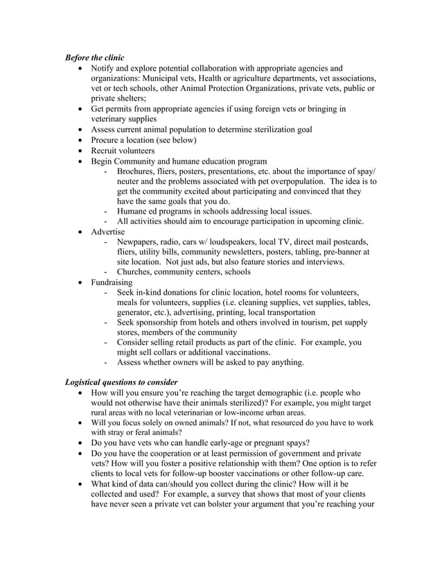 Spay Neuter Clinic Guidelines | DOC