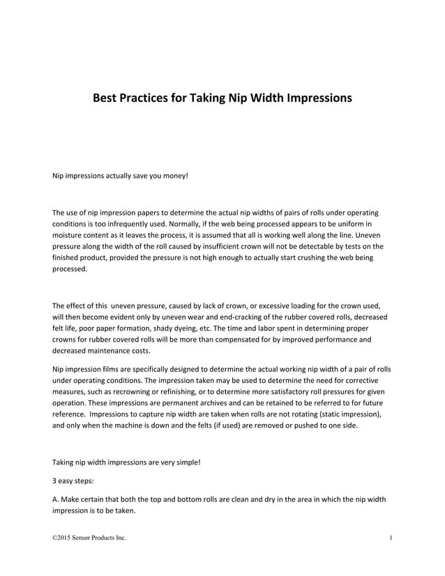 Best Practices for Taking Nip Width Impressions | PDF