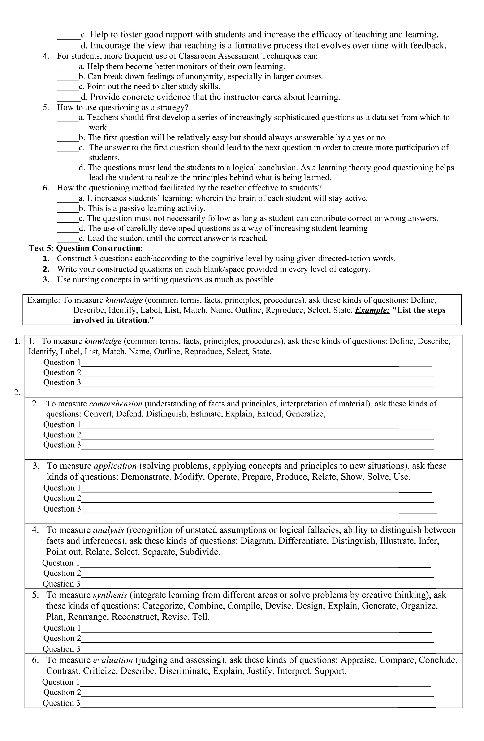 Test question on health education | DOC | Educational Assessment ...