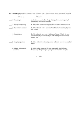 Test question on health education | DOC | Educational Assessment ...