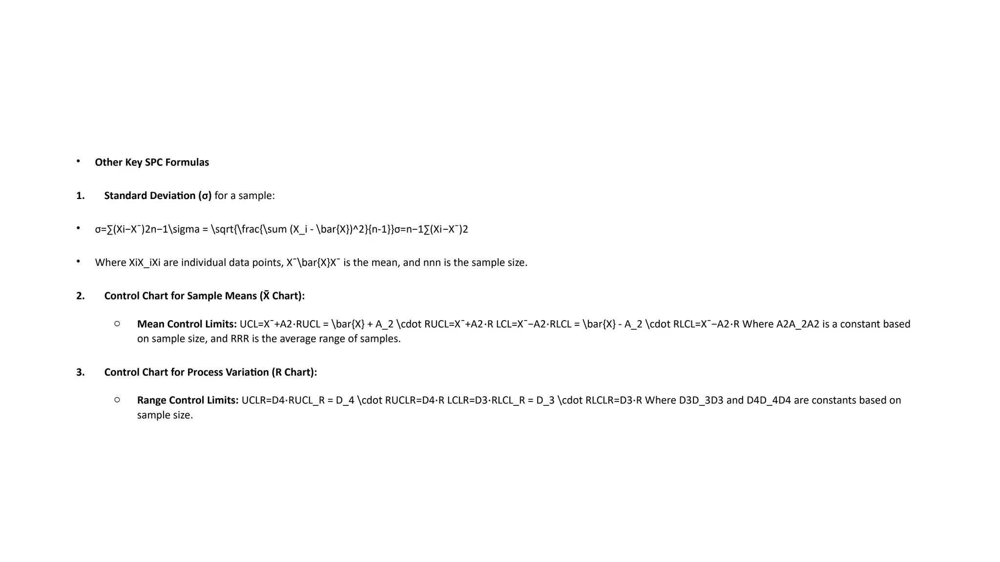 This contains the list of all the formula used in SPC | PPTX