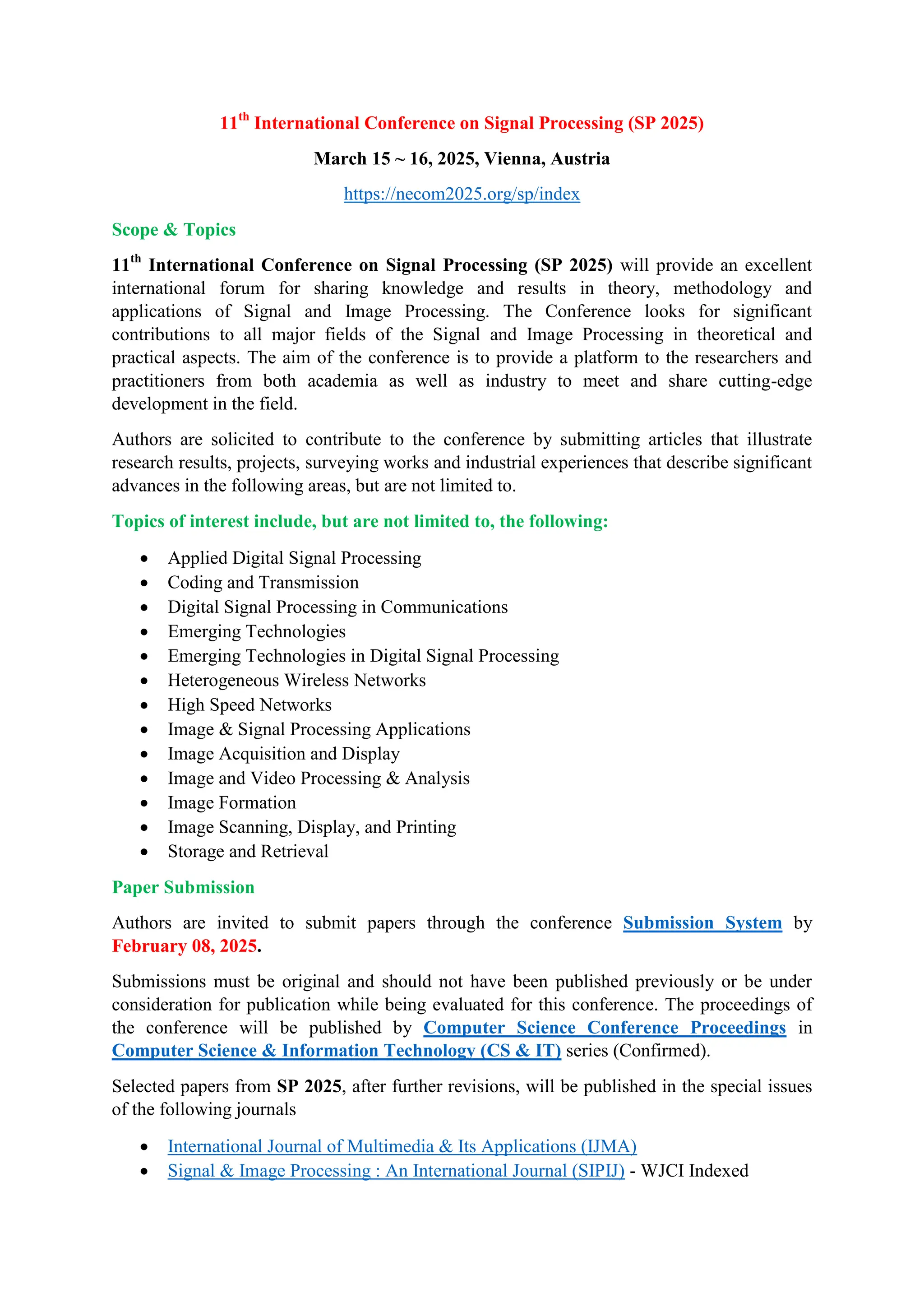 SP 2025 : 11th International Conference on Signal Processing | PDF