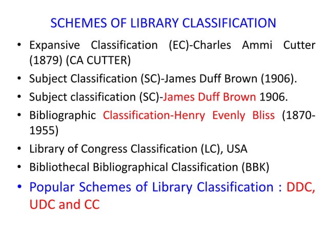 Spcies of Lib Classification Schemes.ppt | Science