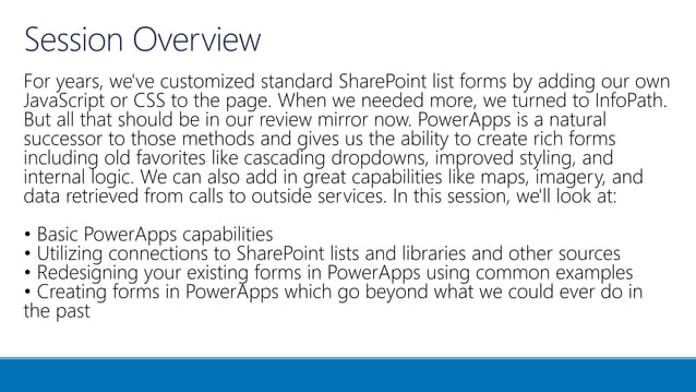 SPCNA 2018 - Top Form - Using PowerApps to Replace List Forms | PPT