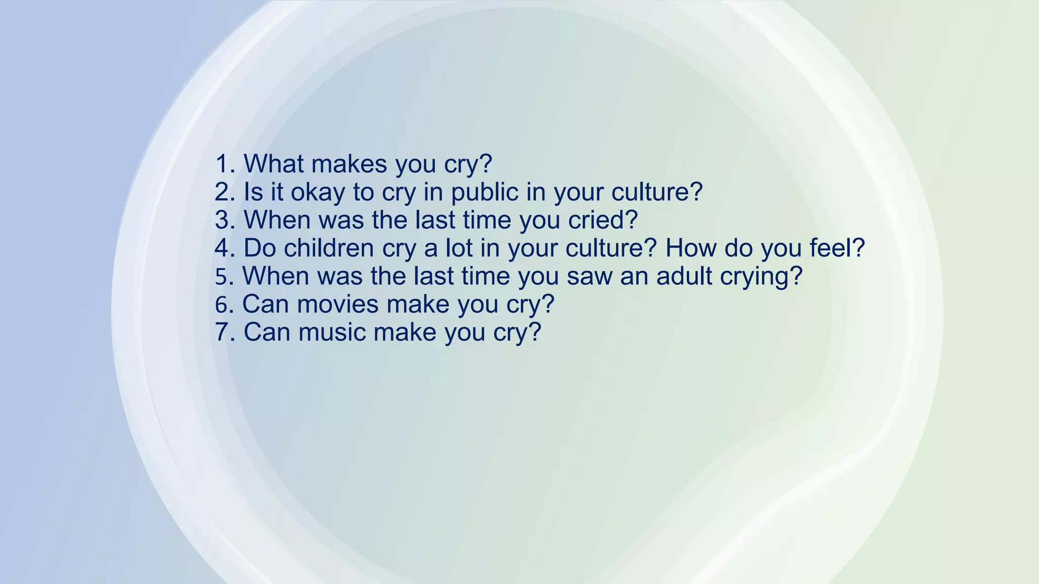 Topic: Crying-Speaking Questions for Warm-ups | PPTX