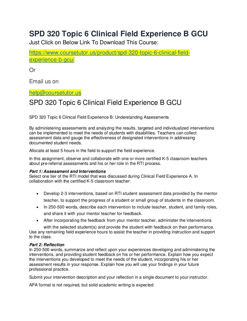 Spd 320 topic 6 clinical field experience b gcu