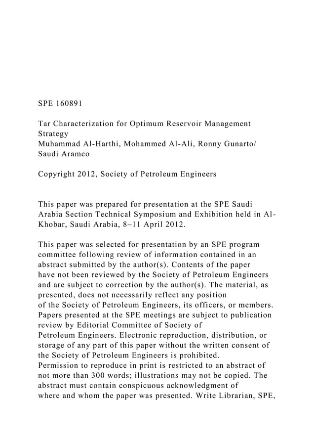 SPE 160891 Tar Characterization for Optimum Reservoir .docx