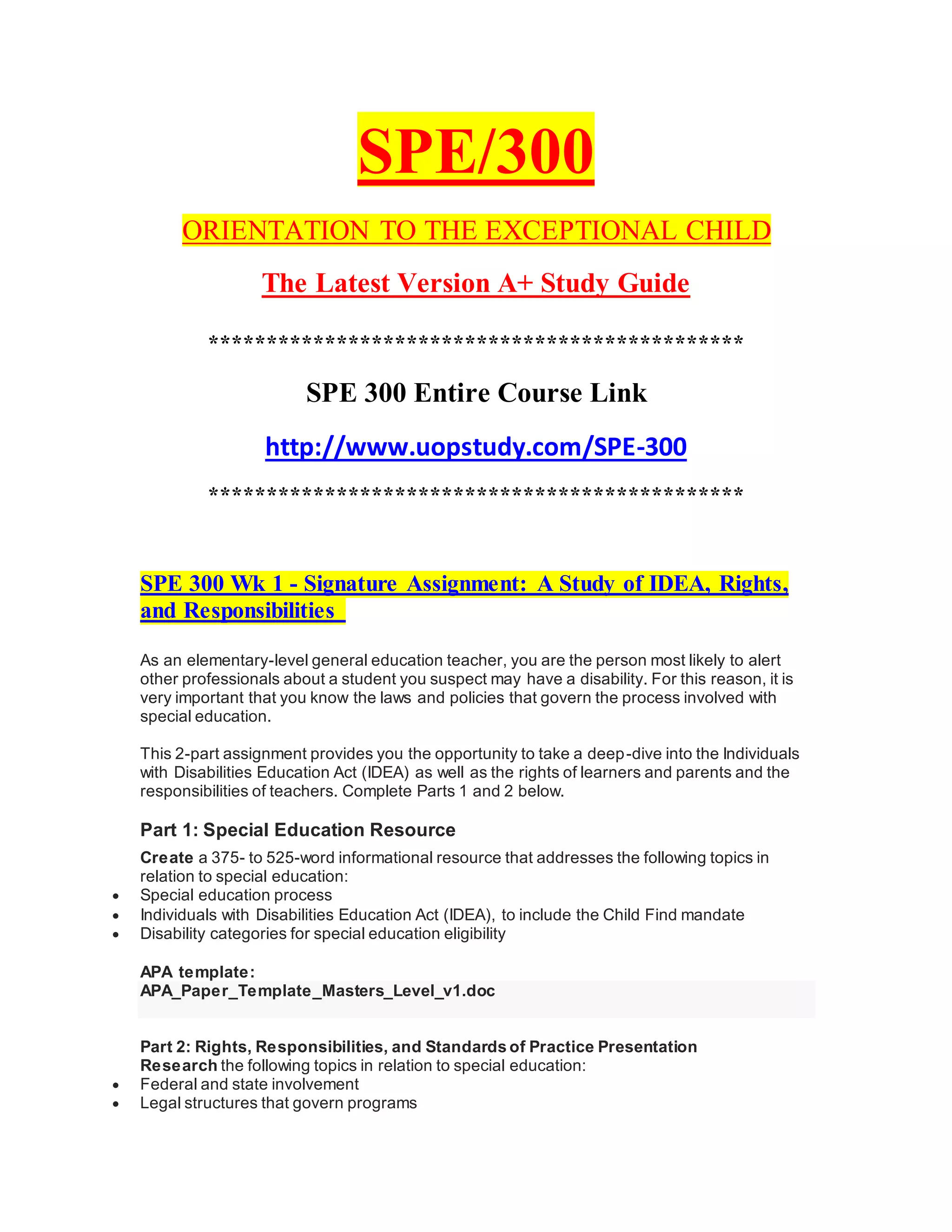 Spe 300 spe300 spe 300 education for service uopstudy.com