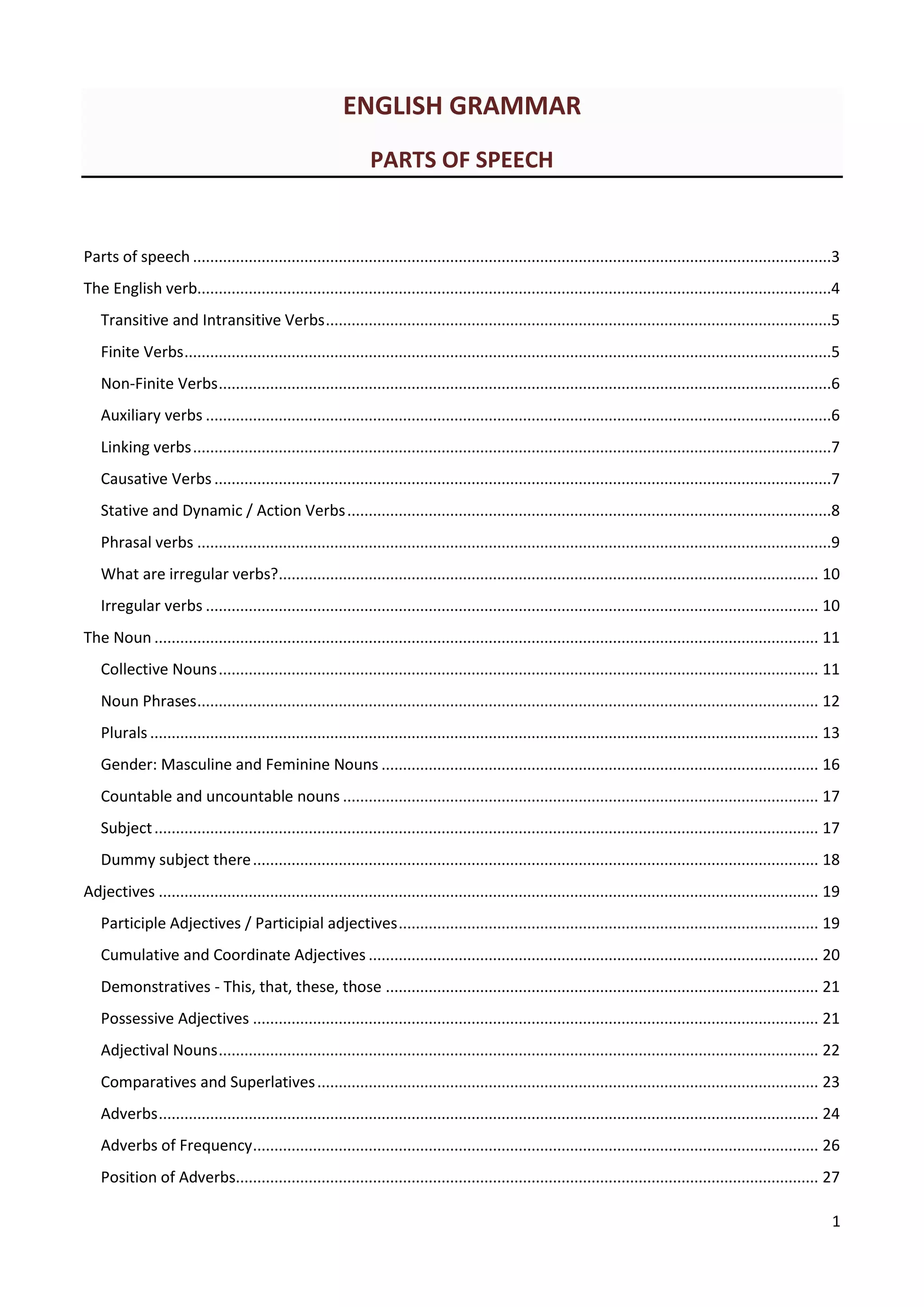English grammar, parts of speech | PDF