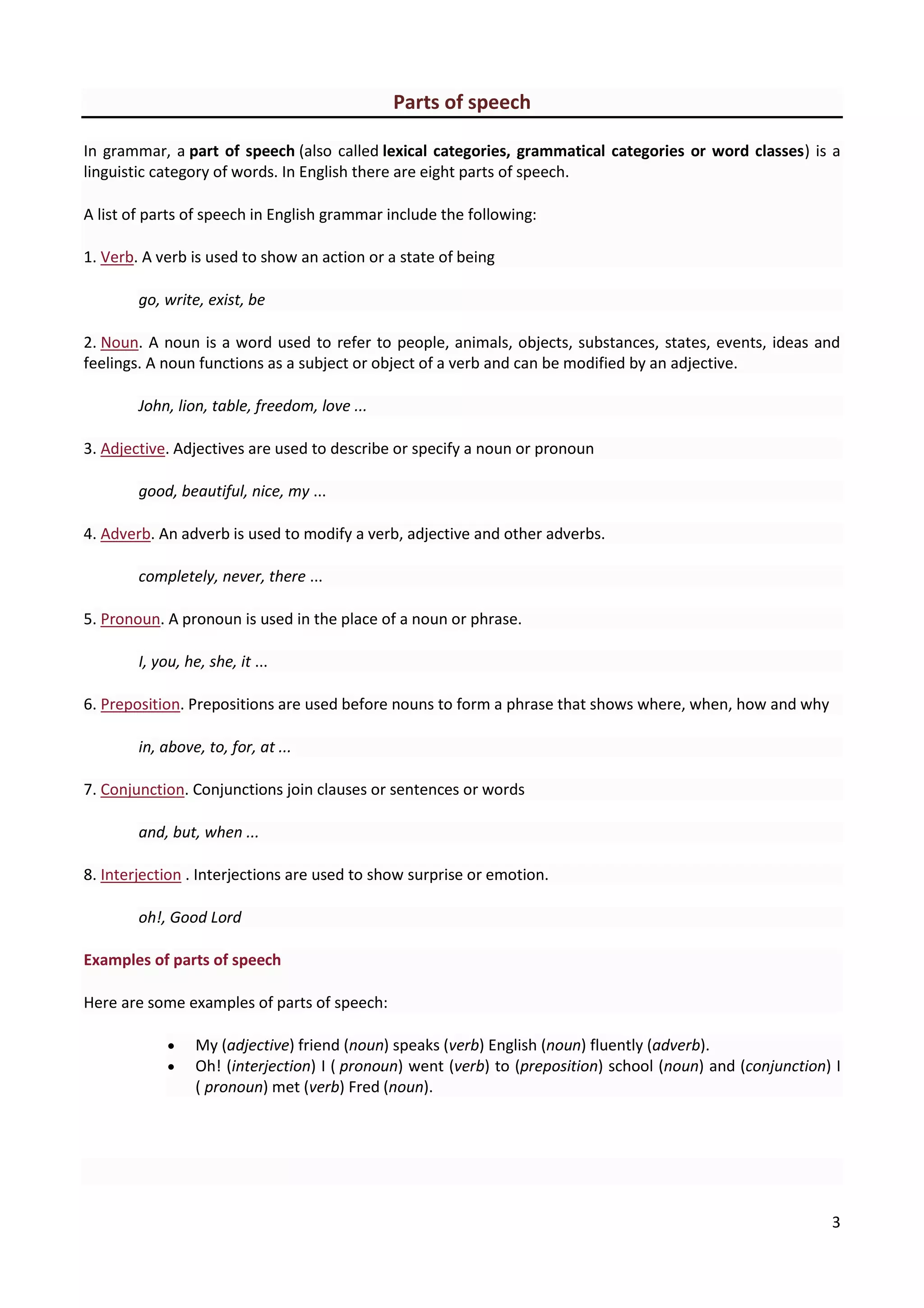 English grammar, parts of speech | PDF
