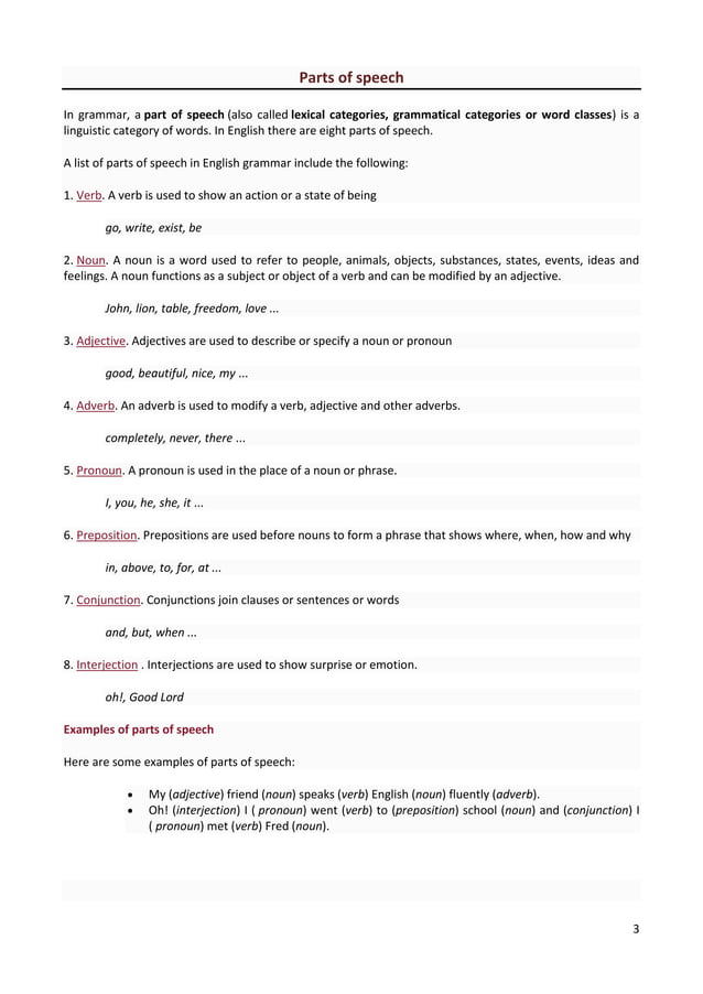 English grammar, parts of speech | PDF