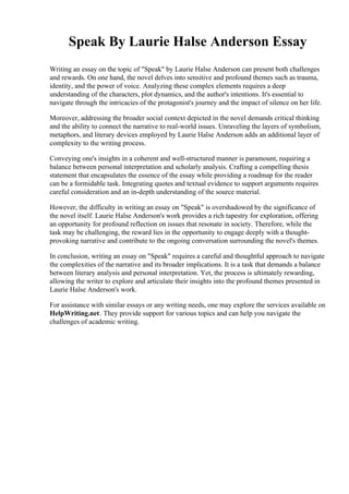 Speak By Laurie Halse Anderson Essay.pdf | Screenwriting | Content ...