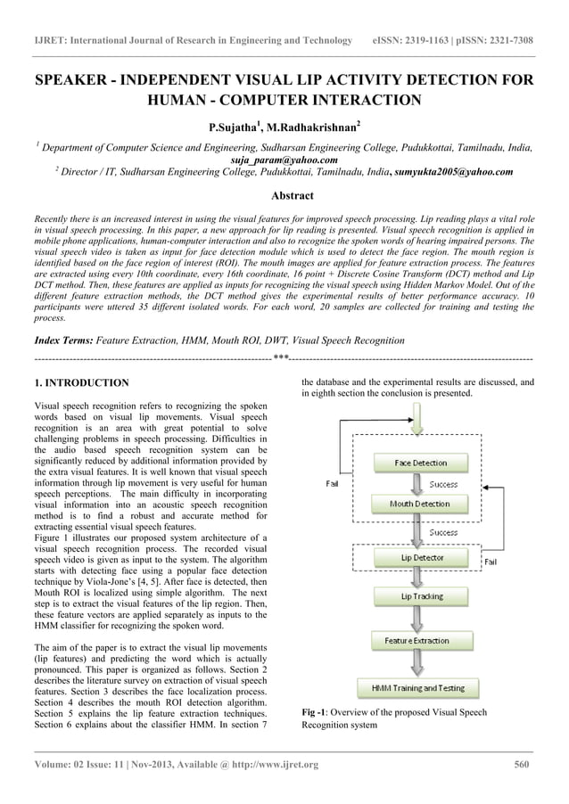 Speaker Independent Visual Lip Activity Detection For Human Computer