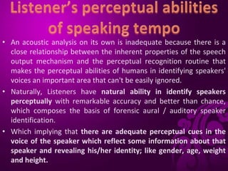 Speaker identification based on temporal parameters | PPT