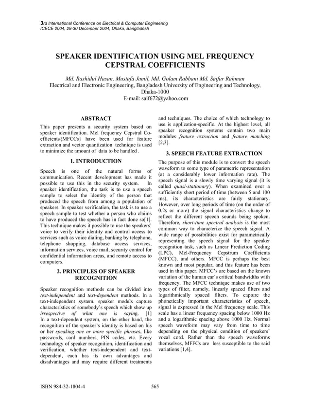 Speaker identification using mel frequency | PDF | Digital Audio | Computer Software and ...