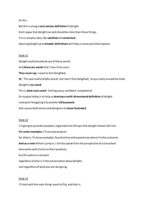 Speaker Notes: Stop Trying to Make Delight Happen | PDF