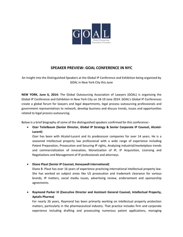 Speaker preview goal conference in nyc | PDF