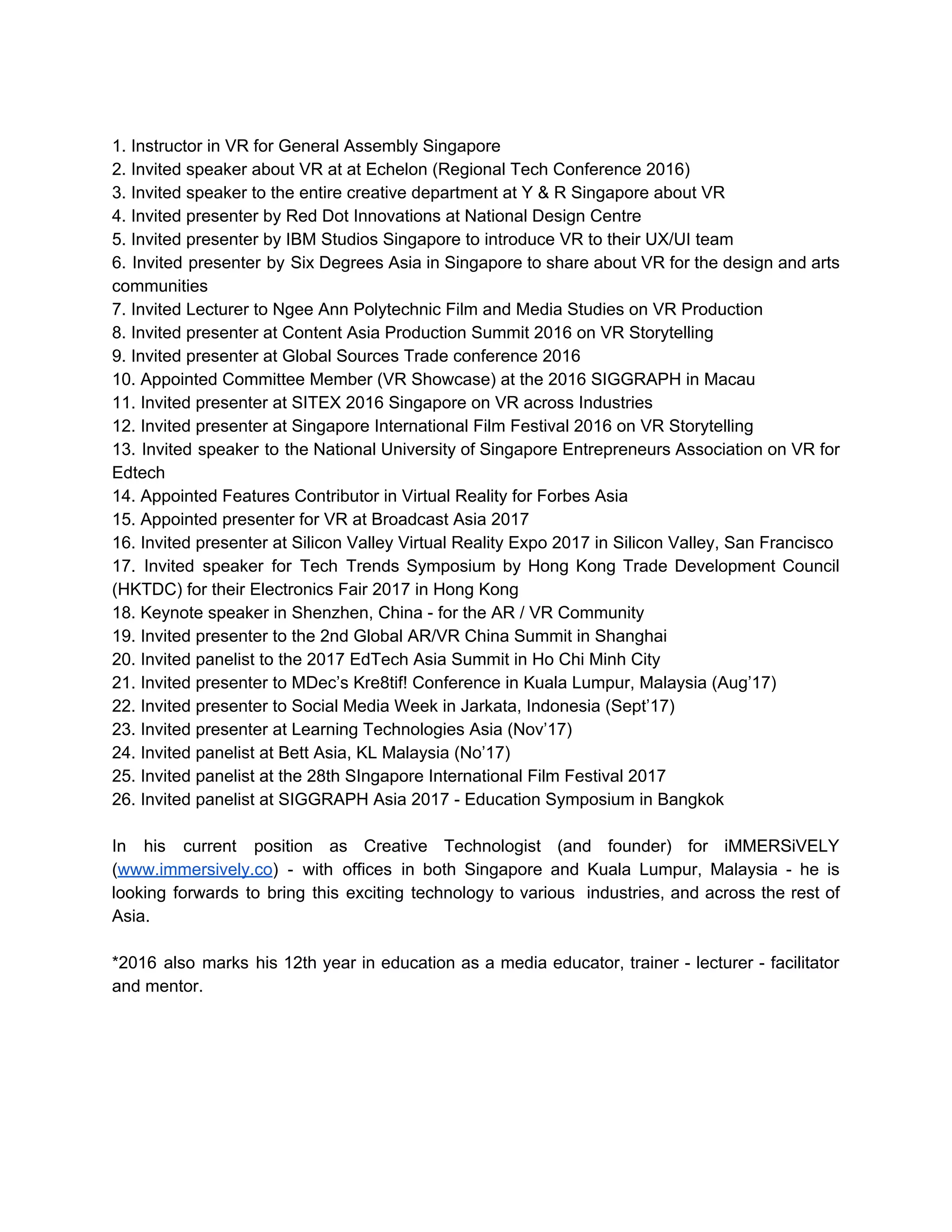 Speaker/Presenter Profile: Lionel Chok | PDF