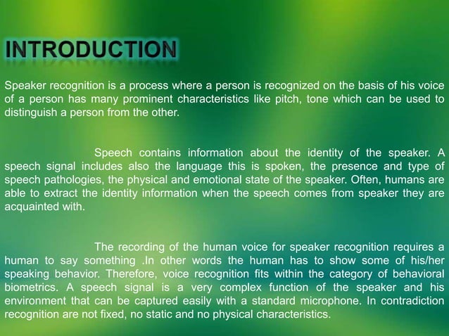 Speaker Recognition System | PPTX | Operating Systems | Computer Software and Applications
