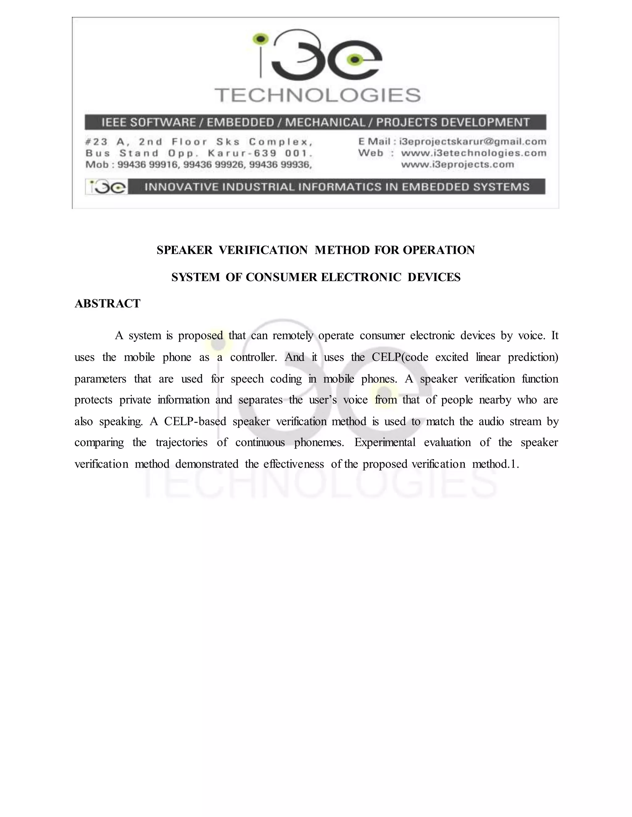 Speaker verification method for operation system of consumer electronic devices | DOCX