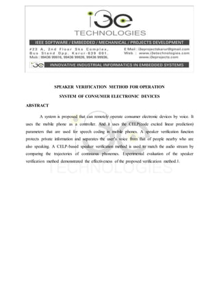 Speaker verification method for operation system of consumer electronic ...