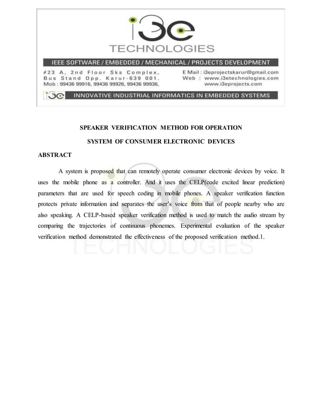 Speaker verification method for operation system of consumer electronic ...