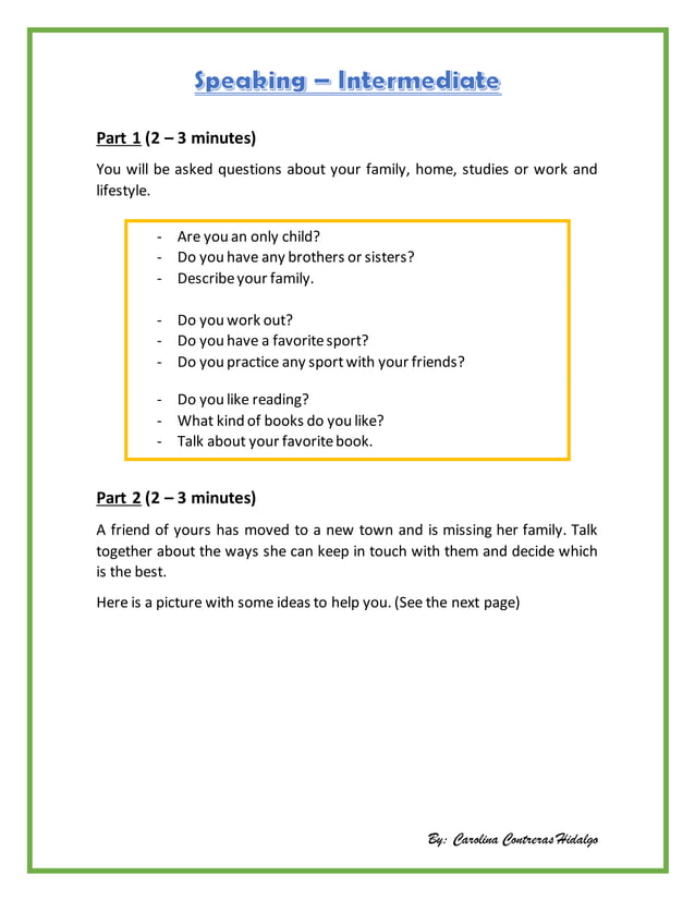 Speaking intermediate | PDF