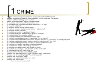 Speaking Topics | PPT | Crime & Harmful Acts to Individuals, Society ...