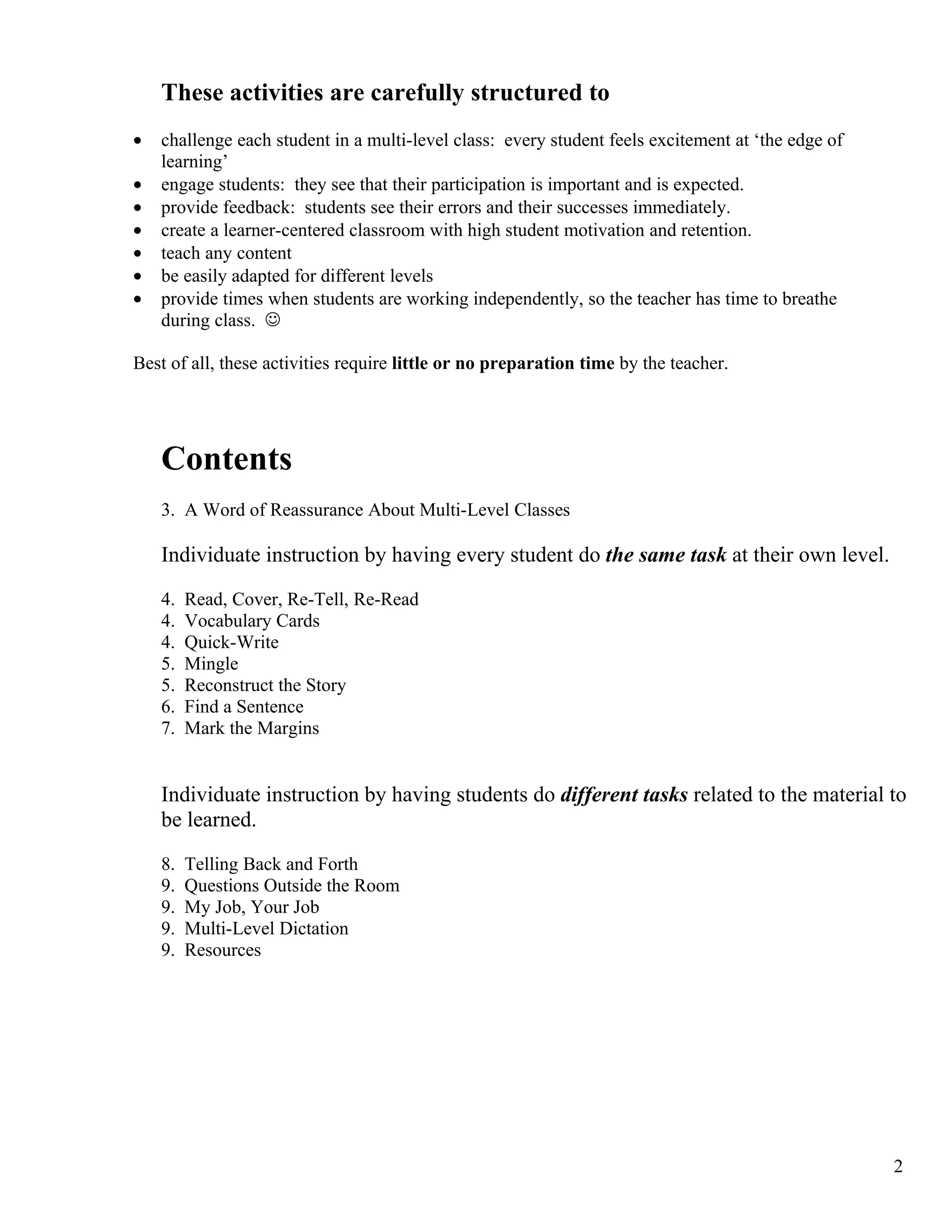 Effective Multi-Level Reading/Speaking Activities | DOC