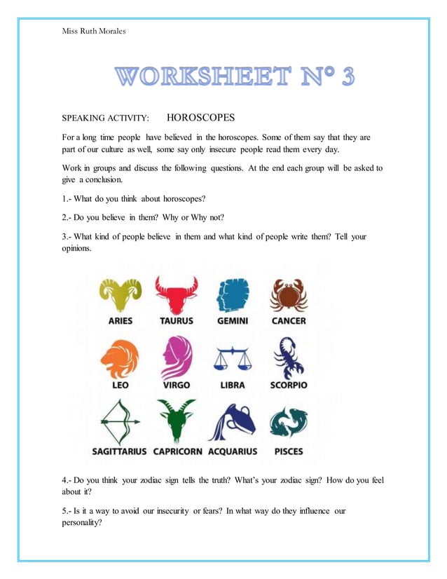 Speaking activity n° 3 horoscopes | PDF