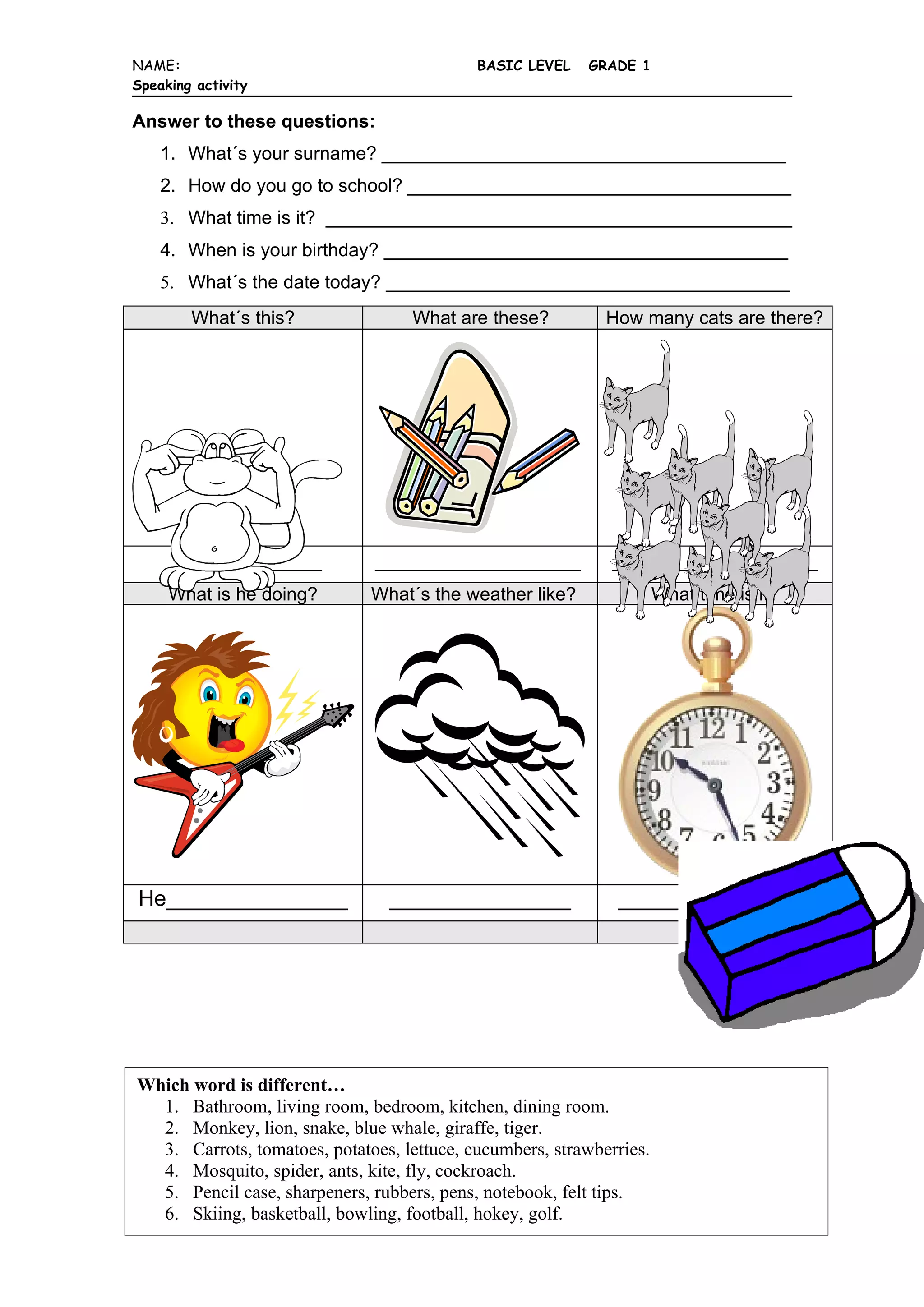 GRADE 1 SPEAKING ACTIVITY | DOC