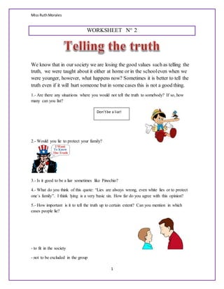 Speaking activity, worksheet 2 telling the truth | DOCX