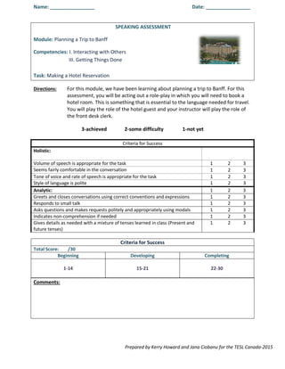 Speaking Assessment Making a Hotel Reservation | PDF