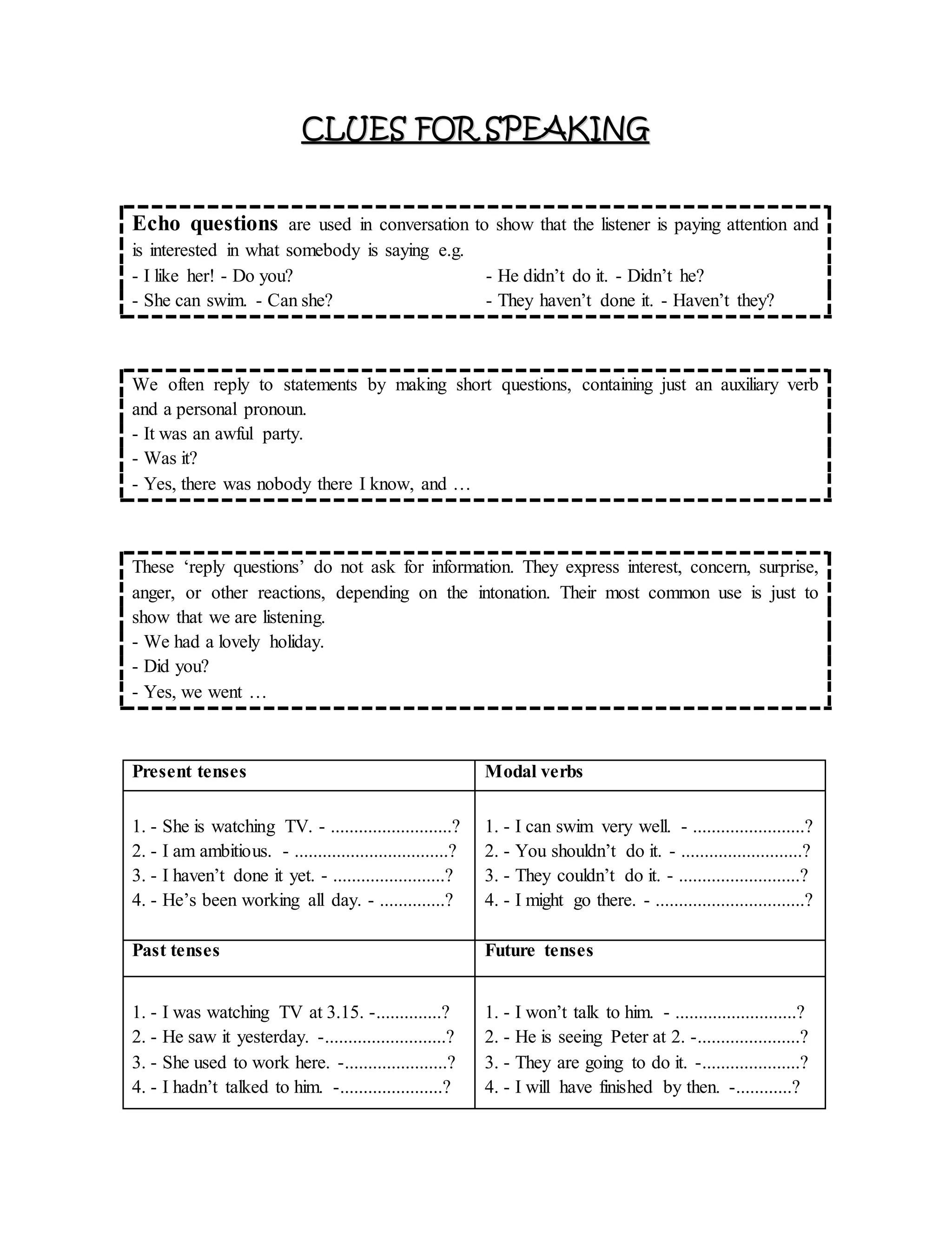 Speaking clues 11th grade | DOCX