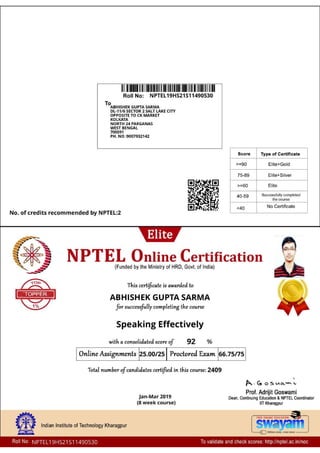 Speaking effectively NPTEL IIT Kharagpur | PDF