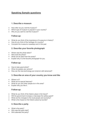 List of Speaking Sample questions of IELTS | PDF