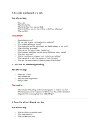 List of Speaking Sample questions of IELTS | PDF