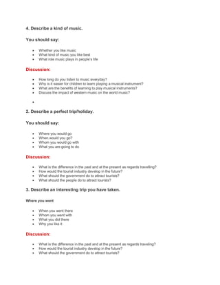 List of Speaking Sample questions of IELTS | PDF