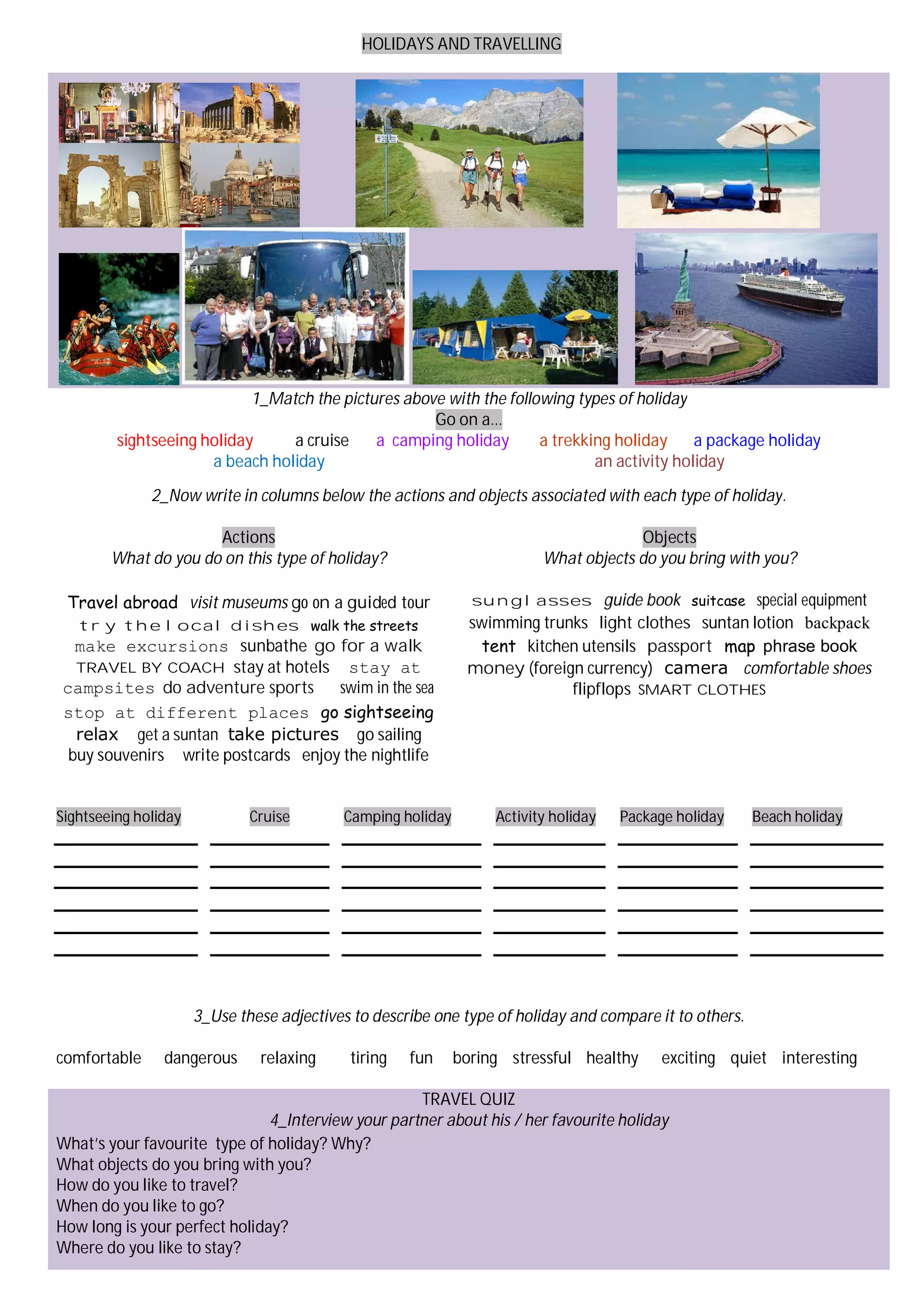 Speaking holidays travelling | PDF