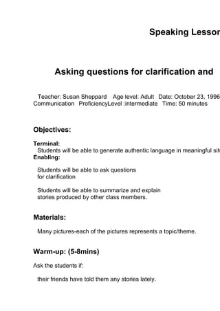 Speaking lesson plan | PDF
