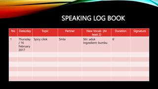 Speaking Log Book.pptx | Education